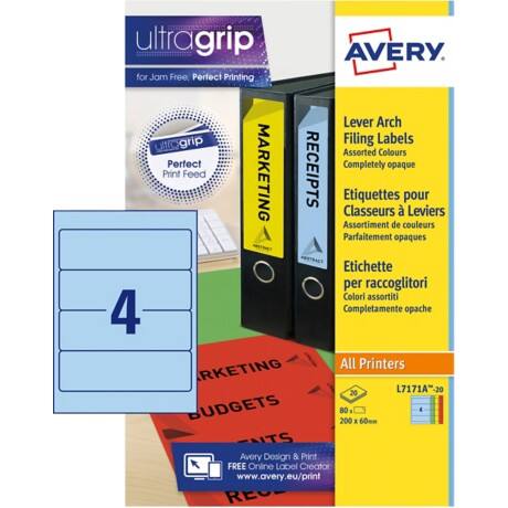Avery Lever Arch Filing Labels L7171A-20 Assorted 80 labels per pack ...